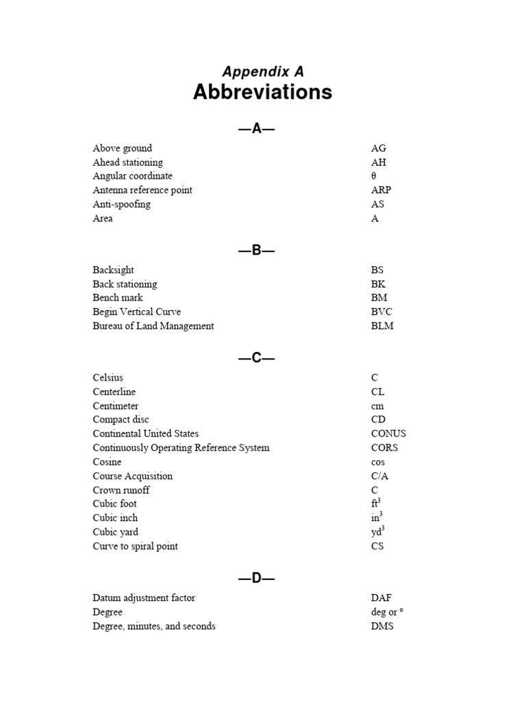 Appendix A - Abbreviations | PDF | Geodesy | Surveying