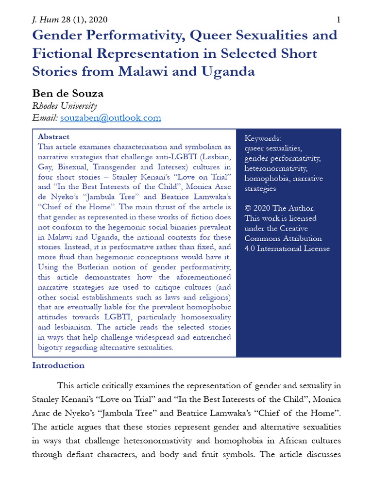 Gender and Sexuality in "Jambula Tree" | PDF | Queer Theory | LGBTQIA+ ...