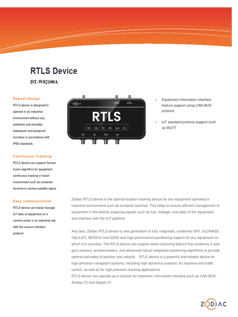 Zodiac RTLS Device (DT-W02100A) - Wi-Fi | PDF | Internet Of Things ...
