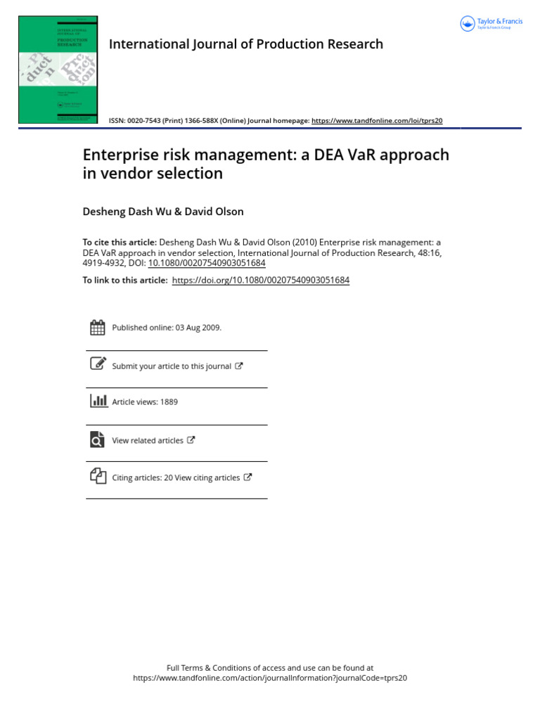 Enterprise Risk Management A DEA VaR Approach in Vendor Selection | PDF ...