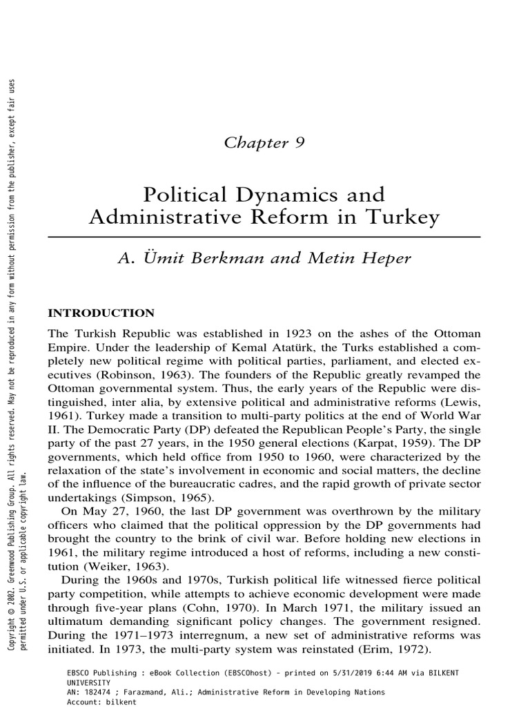 Political Dynamics and Administrative Reform in Turkey | PDF