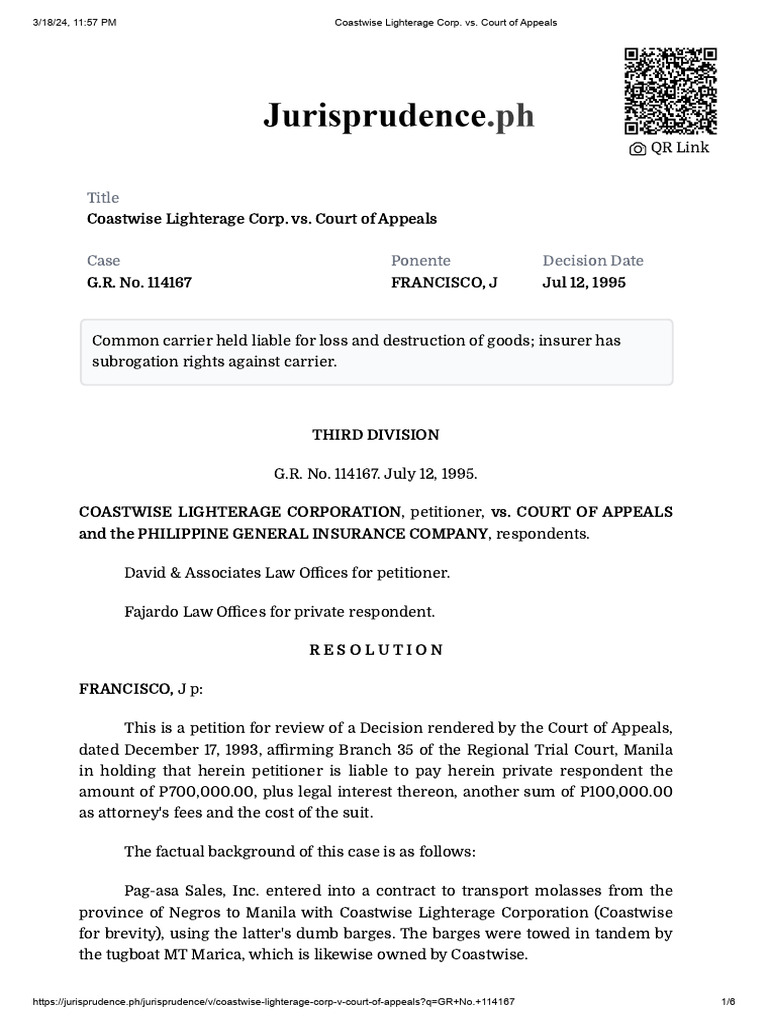 Coastwise Lighterage Corp. Liability Case | PDF | Subrogation ...