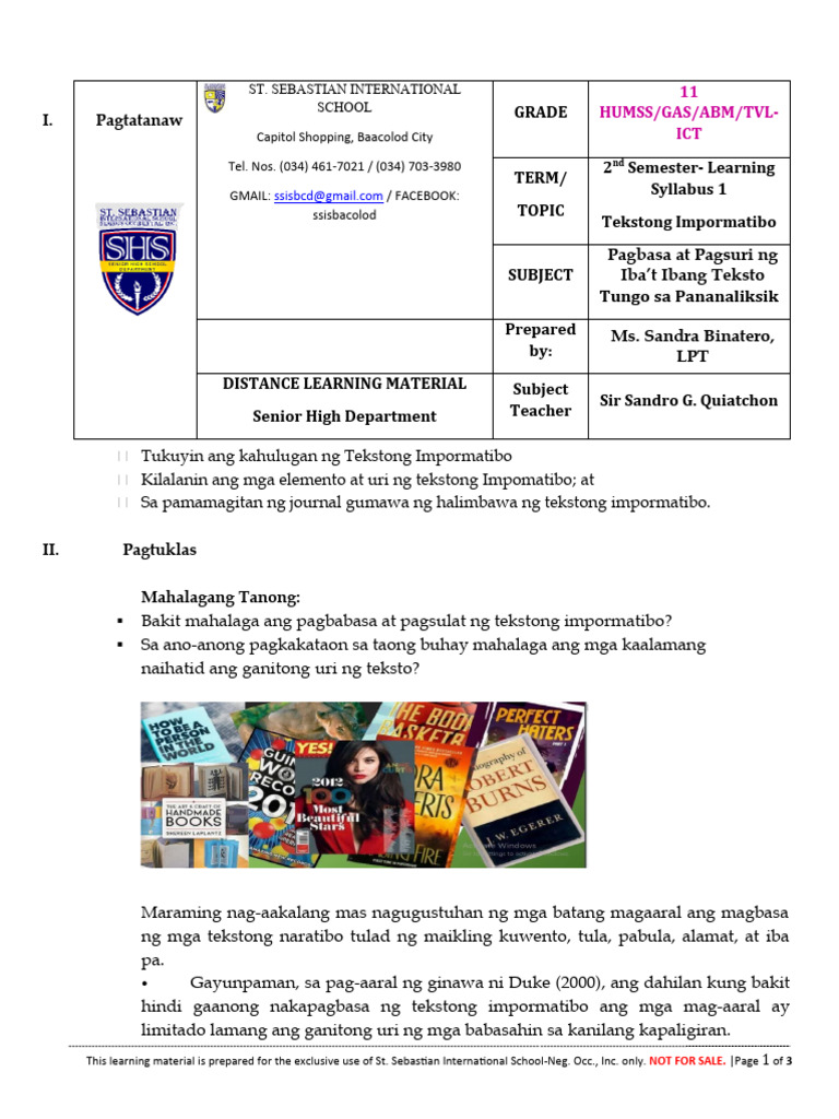 SYLLABUS-1-Pagbasa-at-Pagsusuri | PDF