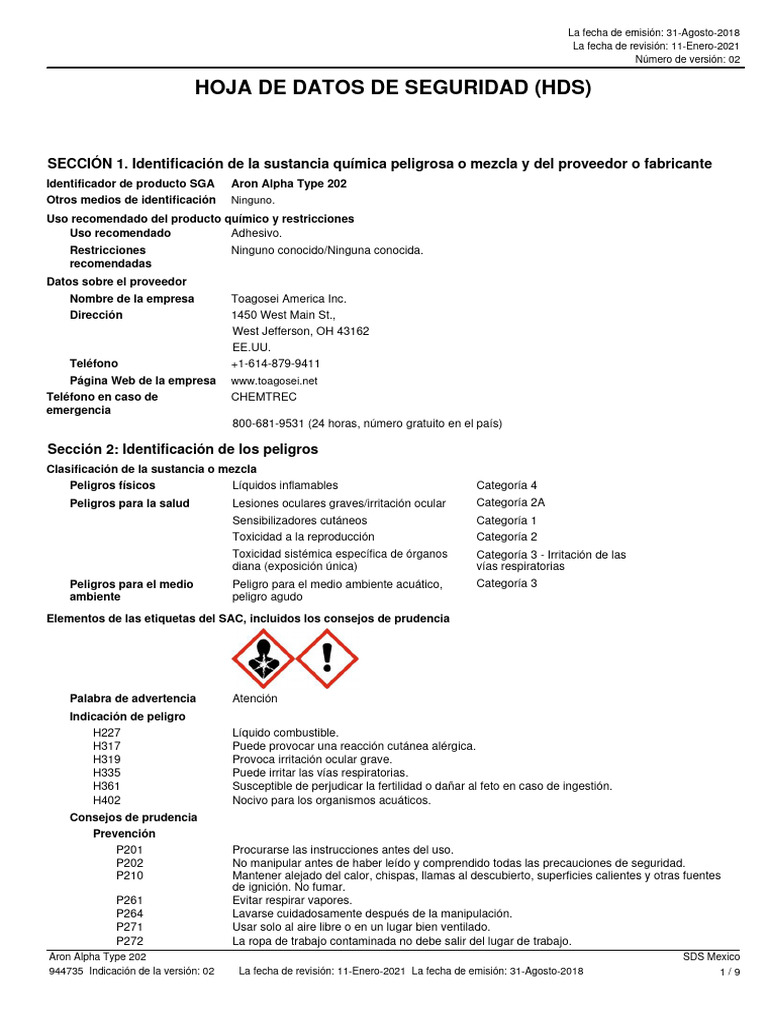 202 Spanish SDS | PDF | Residuos | Agua