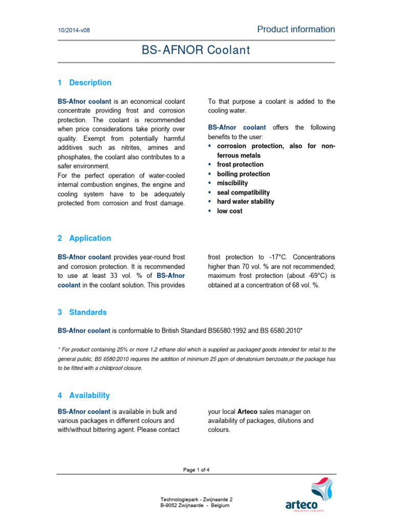 Bs Afnor Coolant English 08 | PDF | Water | Chemistry