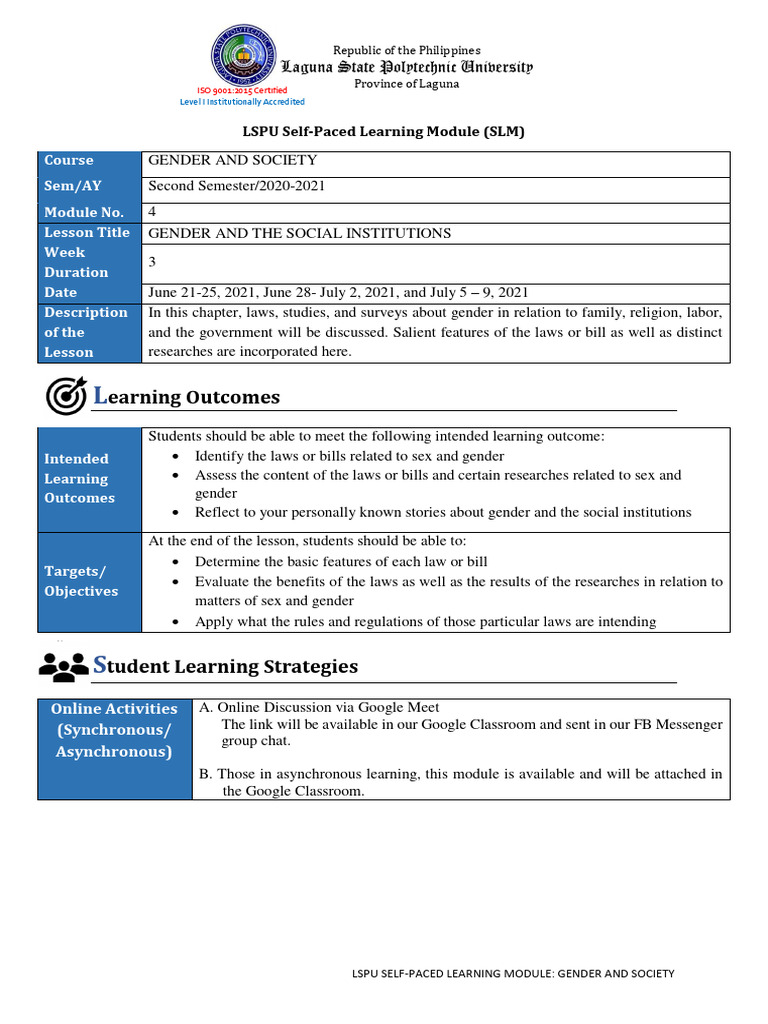 Earning Outcomes: LSPU Self-Paced Learning Module (SLM) | PDF | Justice ...