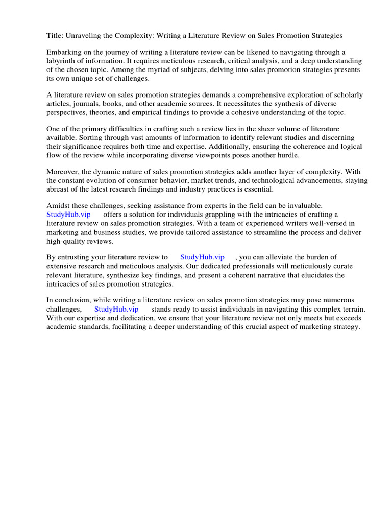 Sales Promotion Strategies Literature Review | PDF | Marketing ...