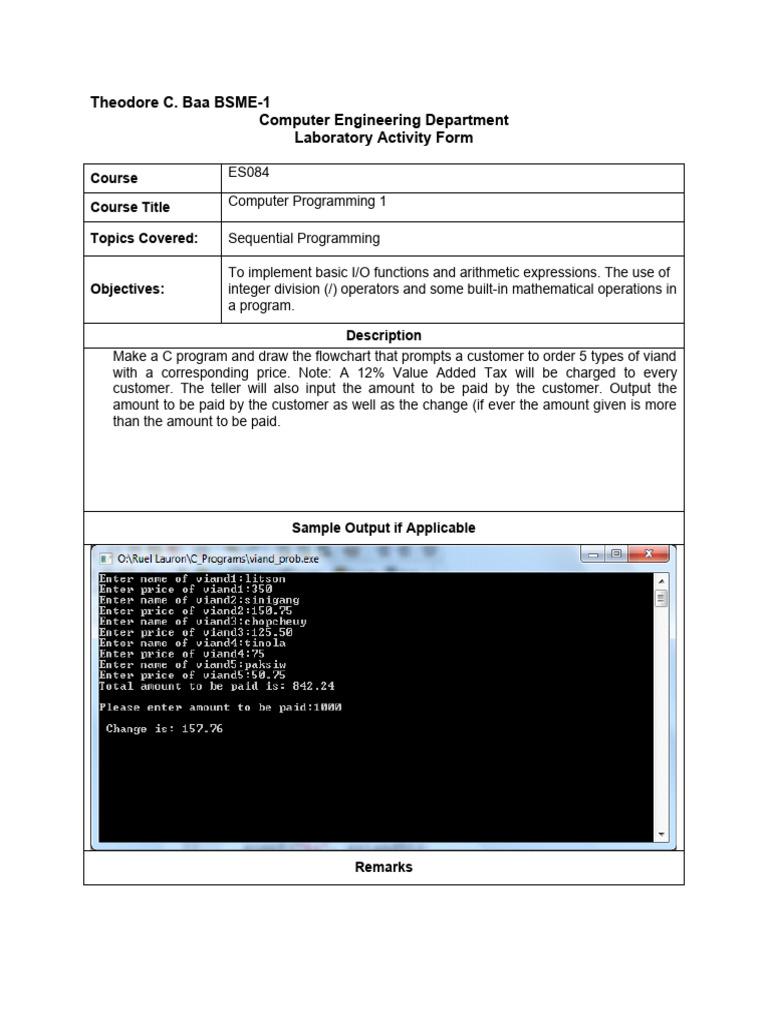 Activity 4 | PDF | Computer Program | Programming