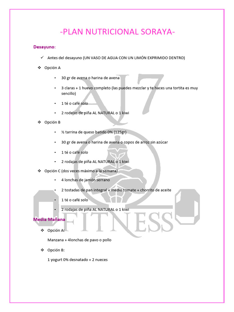 Plan Nutricional | PDF | ensalada | Alimentos