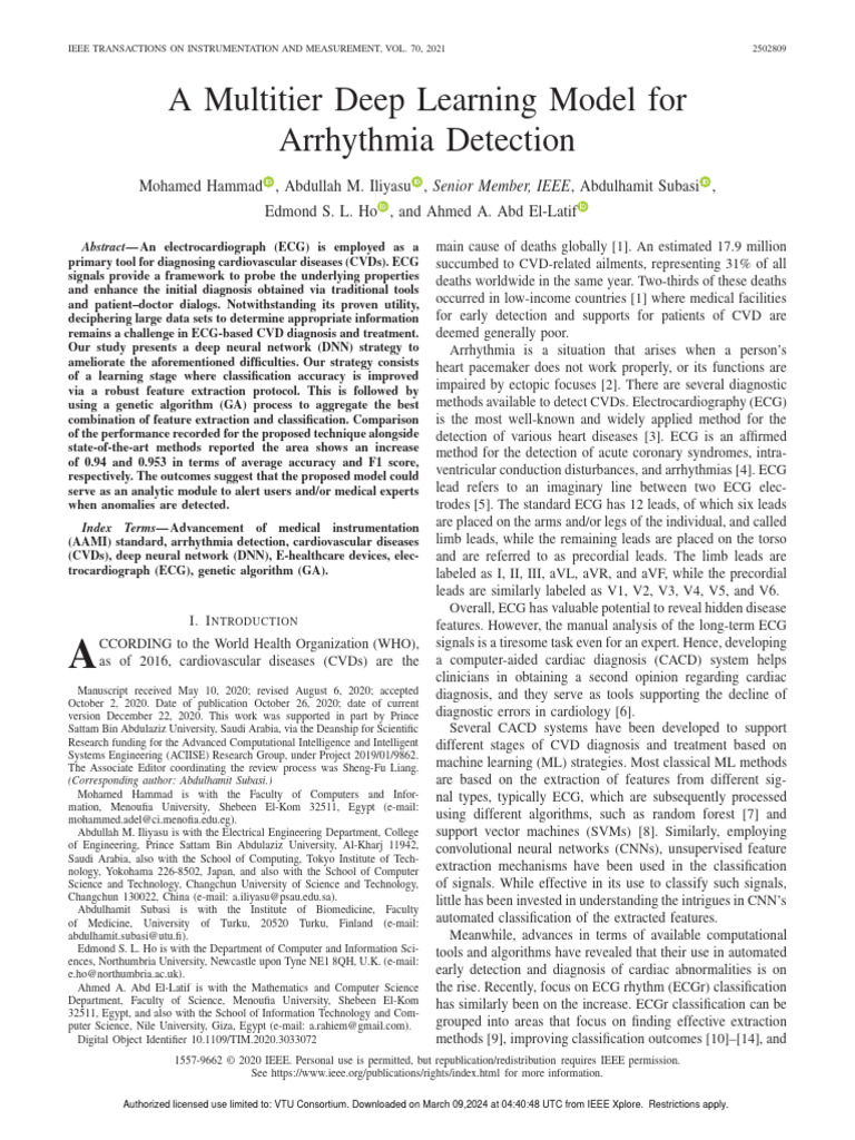 A Multitier Deep Learning Model For Arrhythmia Detection | PDF ...