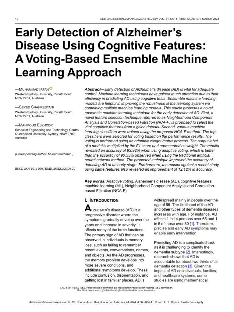 Early Detection of Alzheimers Disease Using Cognitive Features A Voting-Based Ensemble Machine ...