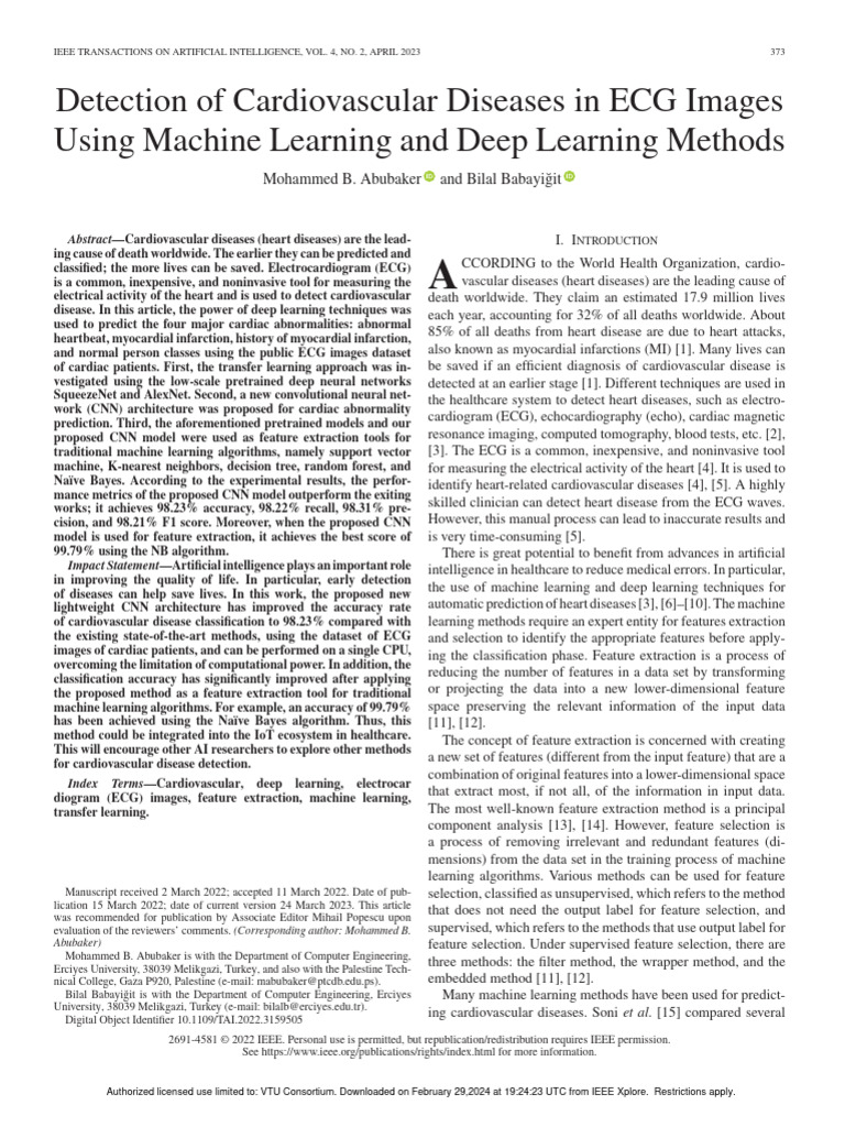 Detection Of Cardiovascular Diseases In Ecg Images Using Machine Learning And Deep Learning