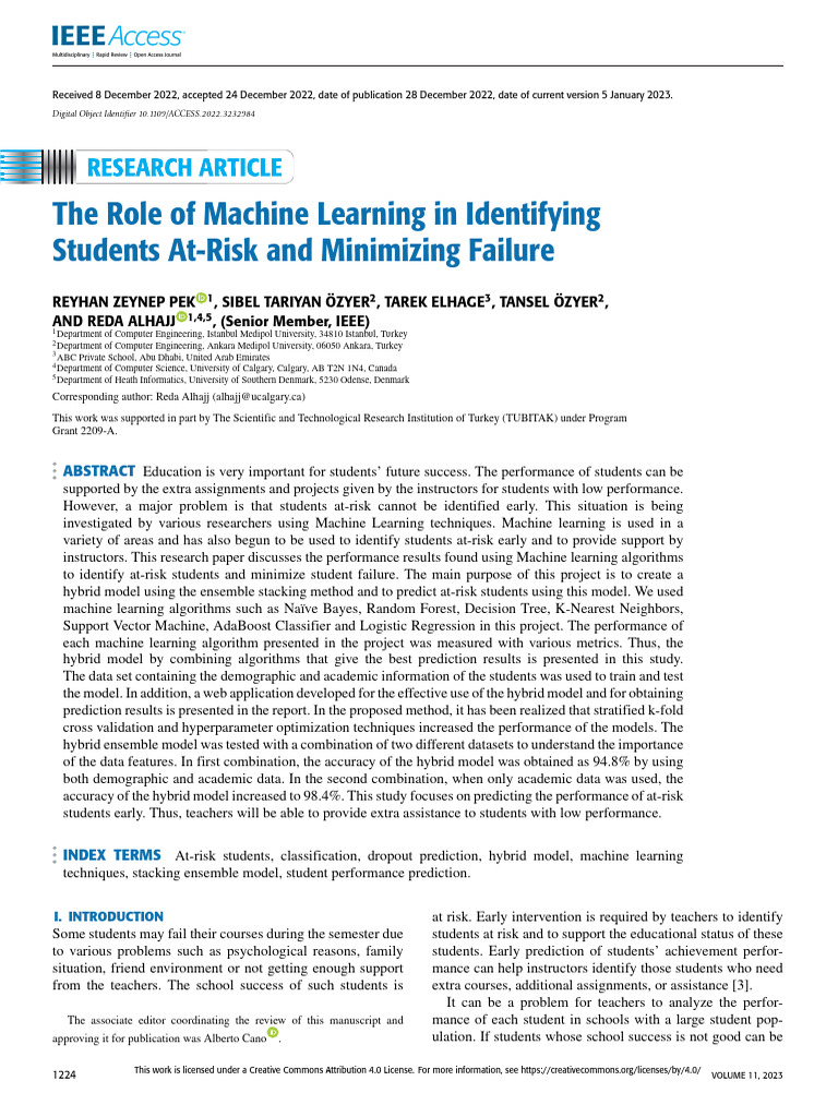 The Role of Machine Learning in Identifying Students At-Risk and ...