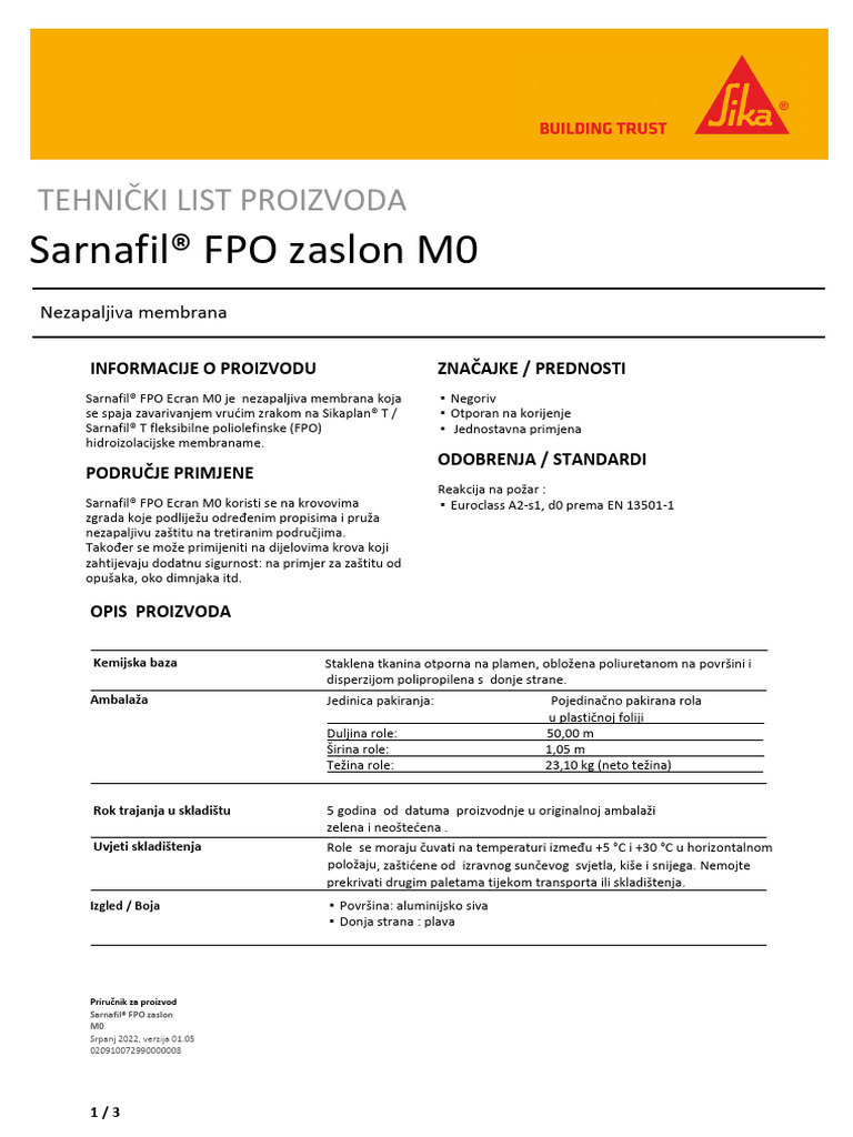 Sarnafil FPO Ecran M0 | PDF