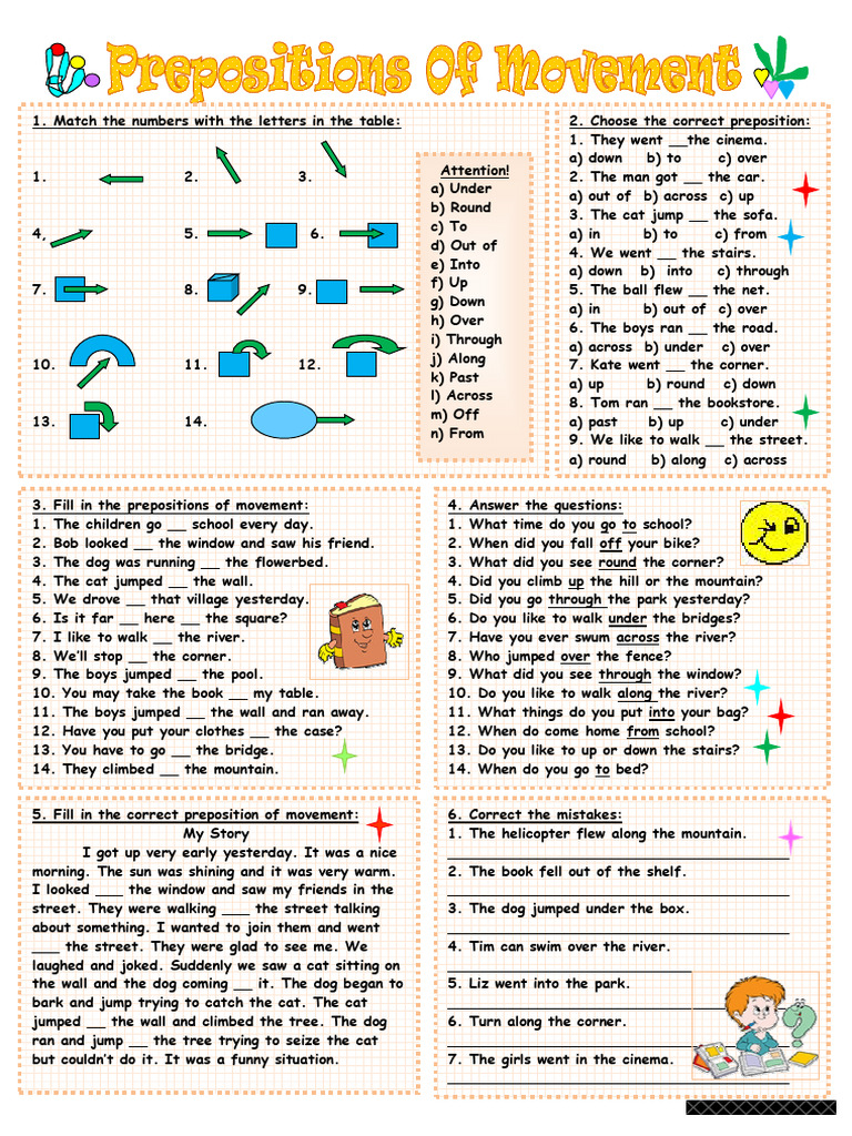Prepositions of Movement Exercises | PDF