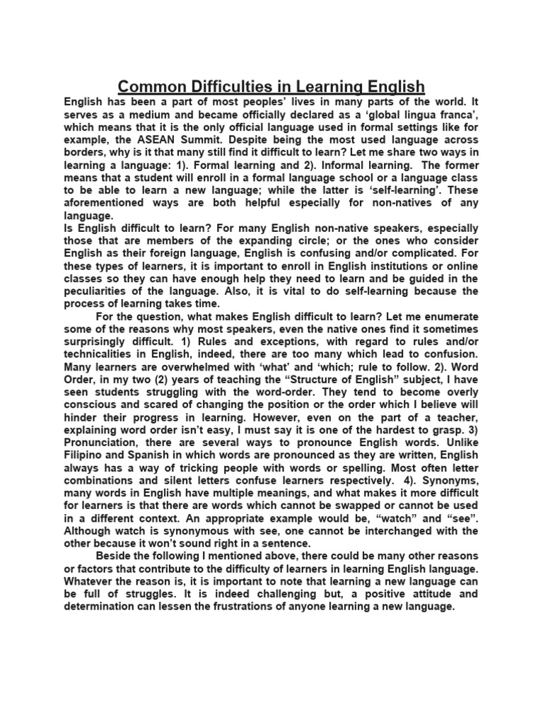 Challenges in Learning English Language | PDF | English Language ...