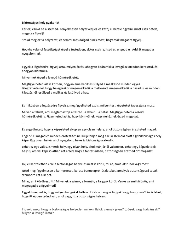 Biztonságos hely gyakorlat | PDF