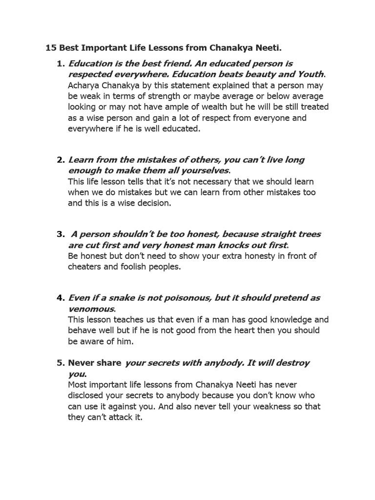 15 Best Important Life Lessons From Chanakya Neeti | PDF