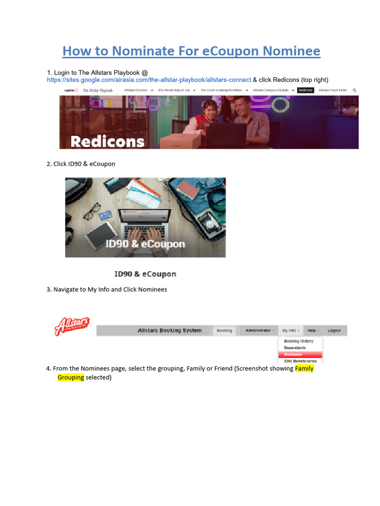 Step by Step To Nominate ECoupon Nominee | PDF