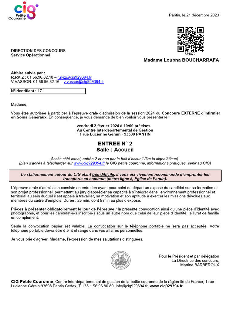 Convocation Oral Concours Infirmier | PDF