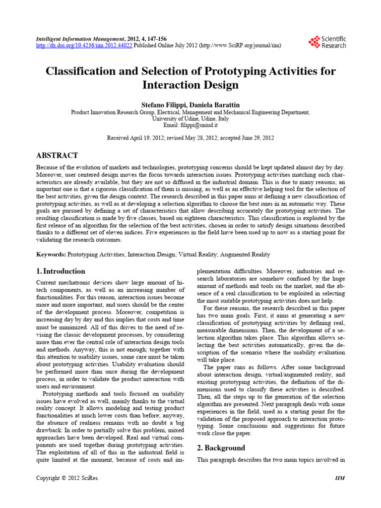 Classification and Selection of Prototyping Activities For Interaction Design | PDF | Usability ...