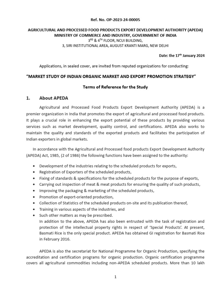 TOR Market Study Indian Organic Market Export Promotion Strategy | PDF ...