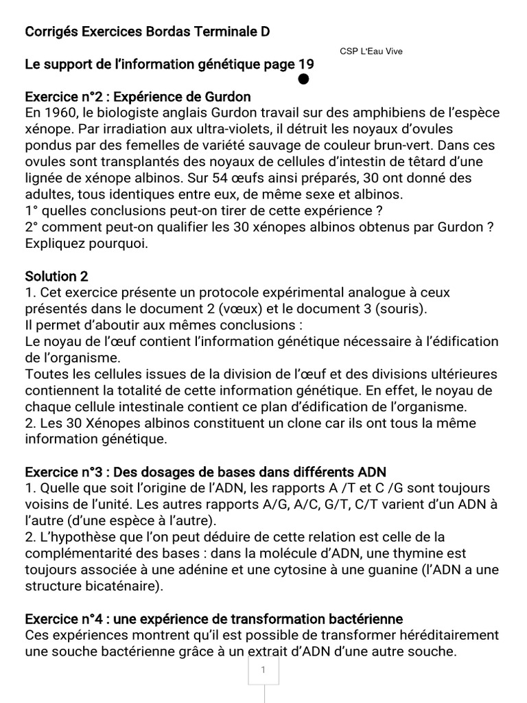 Corrigés SVT Terminale Bordas | PDF | Biologie | Génétique