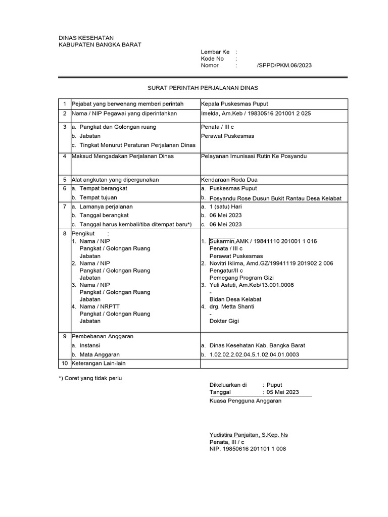 Form SPPD Depan TMT 1 April Posyandu 2023 | PDF