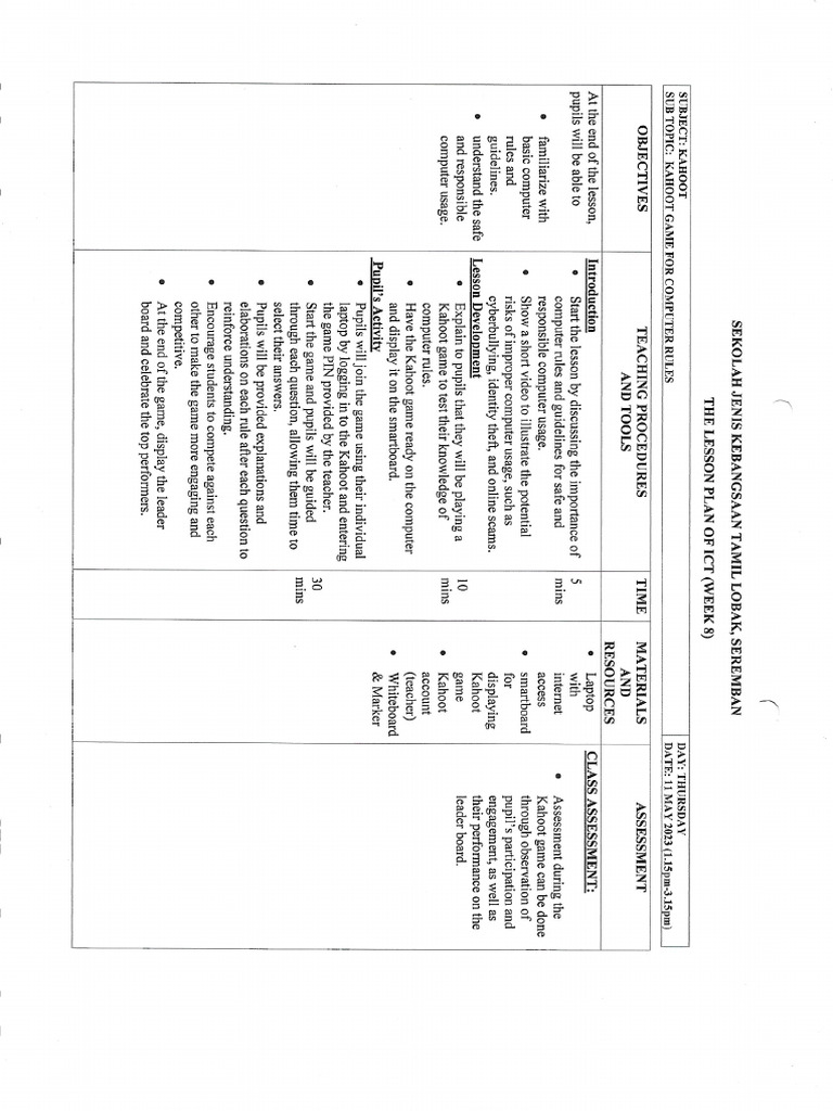 Lesson Plan Week 8 | PDF