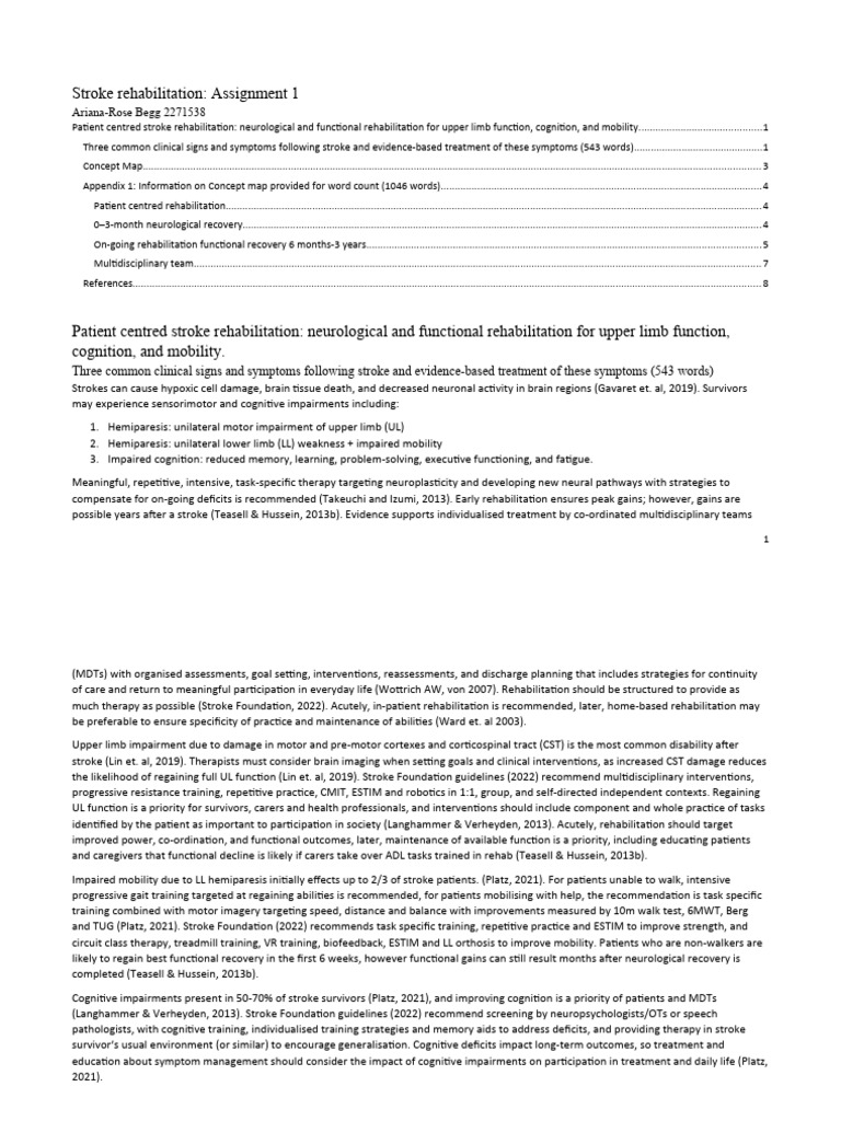 Flinders Stroke Assignment 1 Final | PDF | Physical Therapy | Stroke
