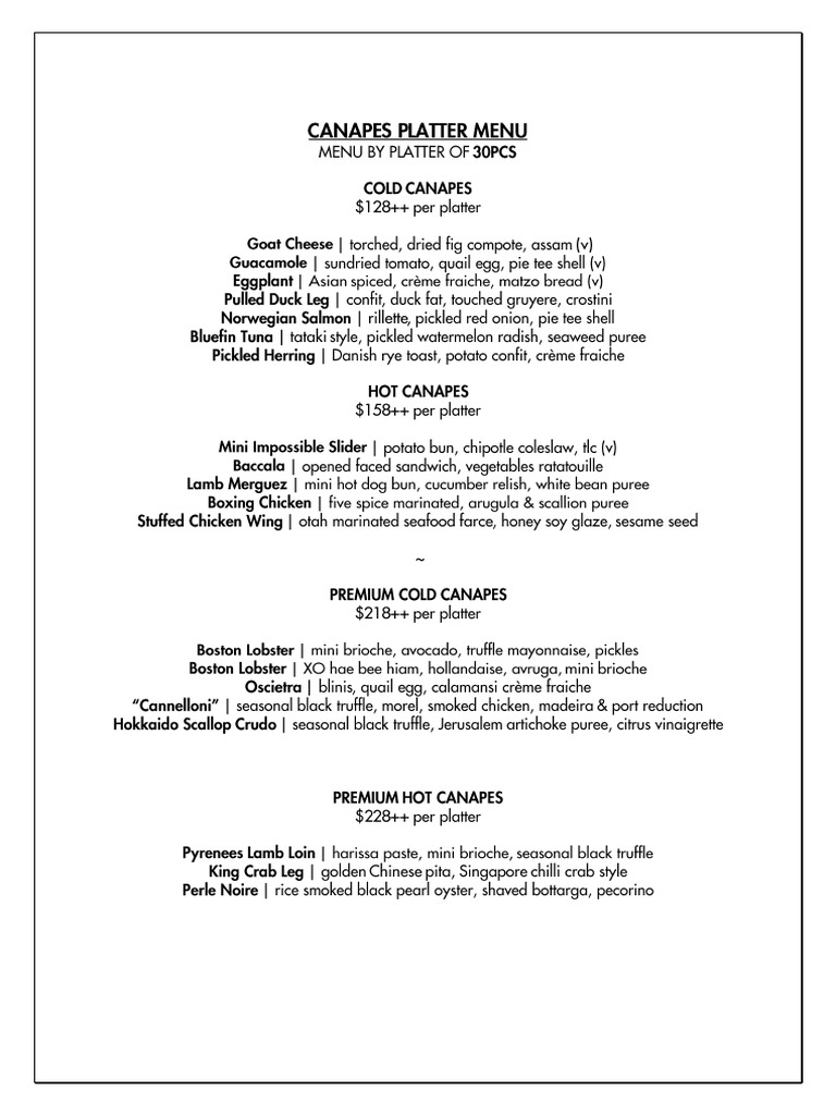 Canape Menu by Platter | PDF