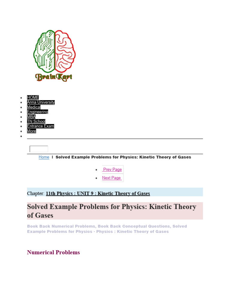 Kinetic Theory of Gases Worked Examples | PDF | Gases | Temperature