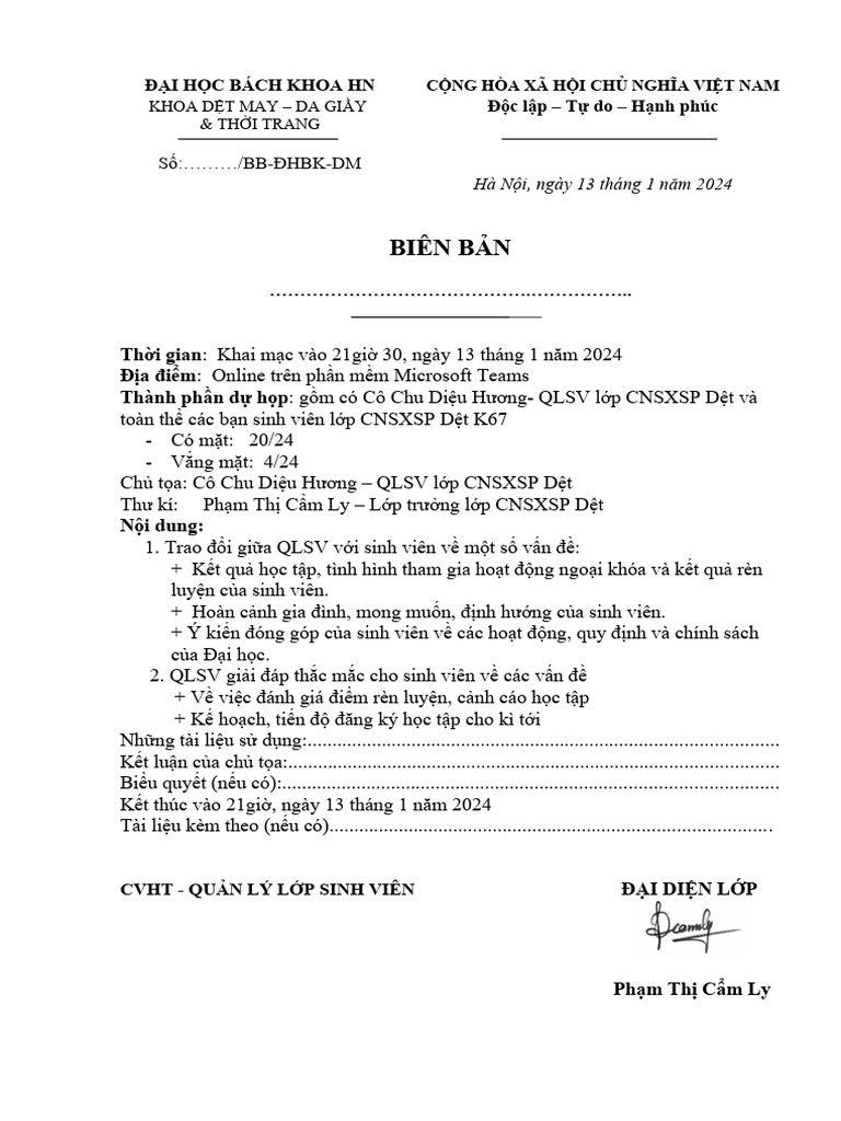 Mau Bien Ban Hop Lop | PDF