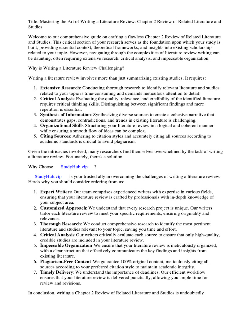 How To Write Chapter 2 Review of Related Literature and Studies | PDF ...