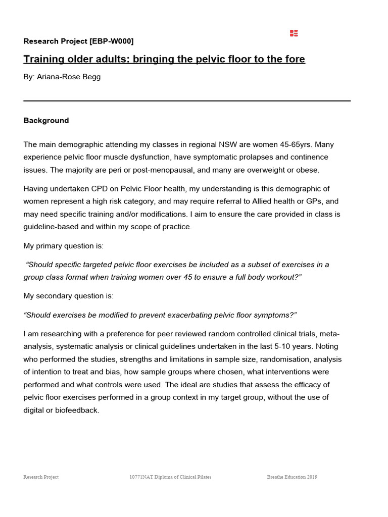 Research Project [ebp W000] Final Pdf Urinary Incontinence Vagina