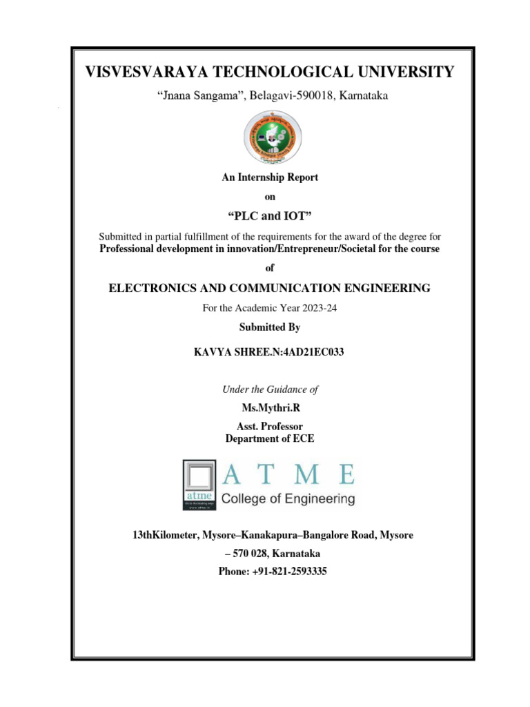 Kavya Report | Download Free PDF | Programmable Logic Controller | Internet Of Things