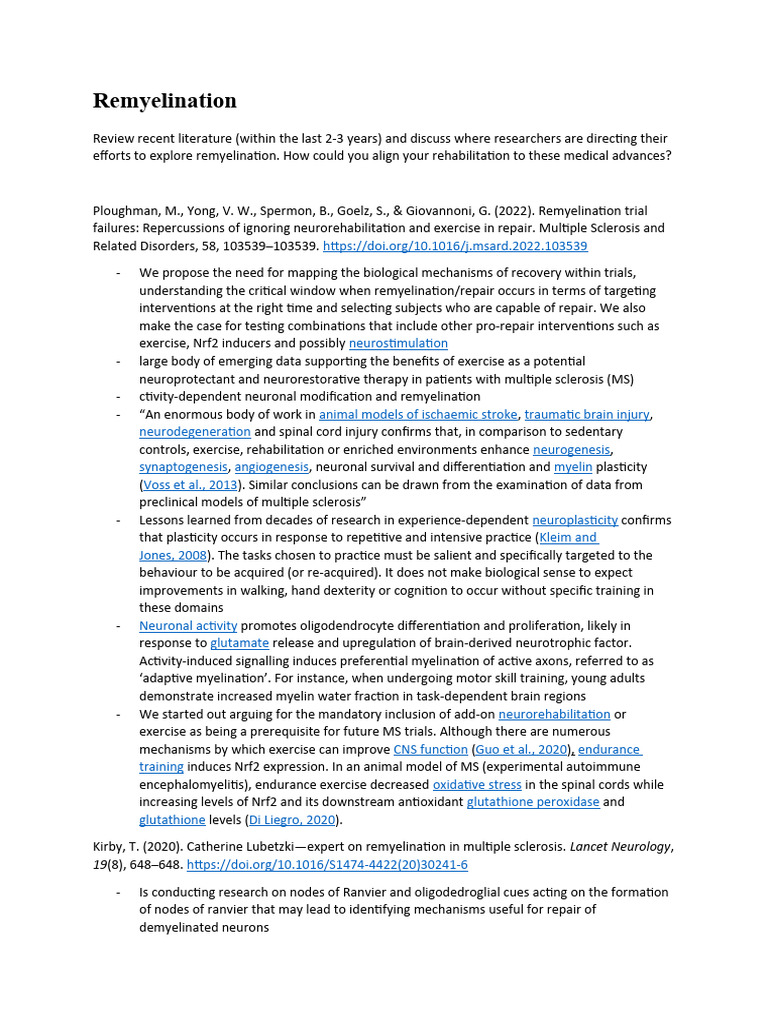MS Remyelination Draft Stuff | PDF | Myelin | Multiple Sclerosis