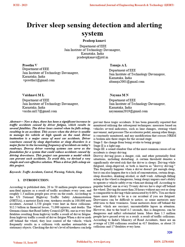 Driver Sleep Sensing Detection and Alerting System | PDF | Traffic ...