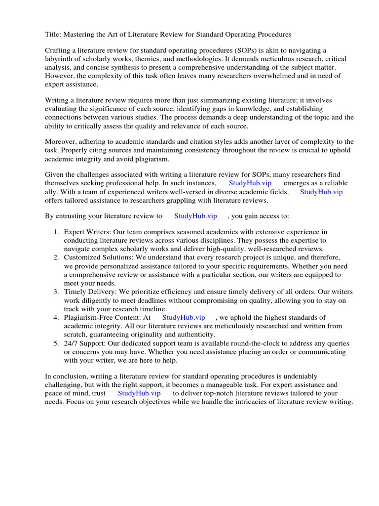 Standard Operating Procedure Literature Review | PDF | Literature Review | Sampling (Statistics)