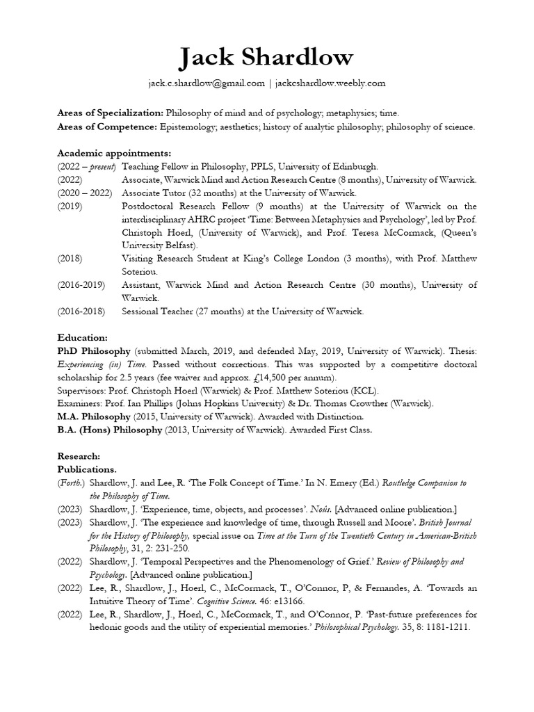 Jack Shardlow - CV - 2024 | PDF