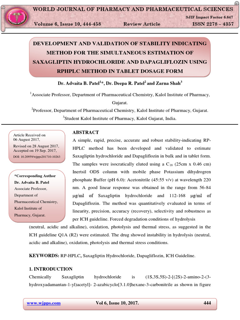 Development and Validation of Stability Indicating Method For The Simultaneous Estimation of ...