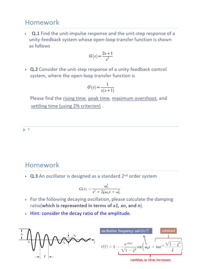 Time Response Analysis Homework | PDF | Damping | Classical Mechanics