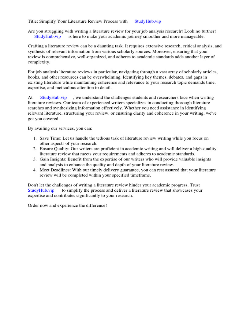 Job Analysis Literature Review PDF | PDF | Job Satisfaction | Business