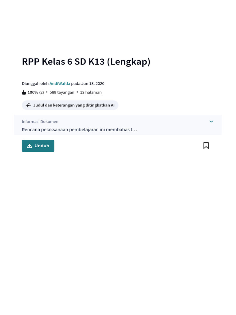RPP Kelas 6 SD k13 (Lengkap) - PDF | PDF | Karier & Perkembangan