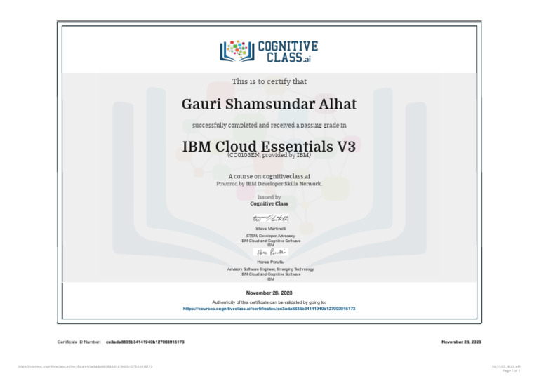 IBM Cloud Essentials V3 Certificate | PDF | Computing | Computer Science
