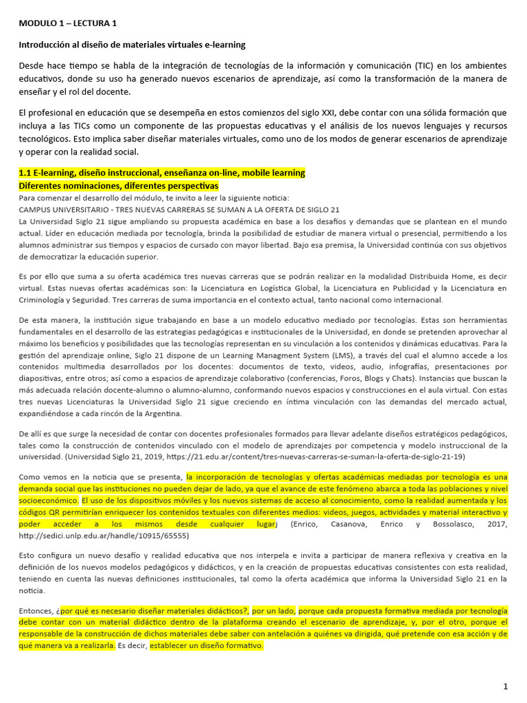 MODULO 1 | PDF | Diseño instruccional | Aprendizaje