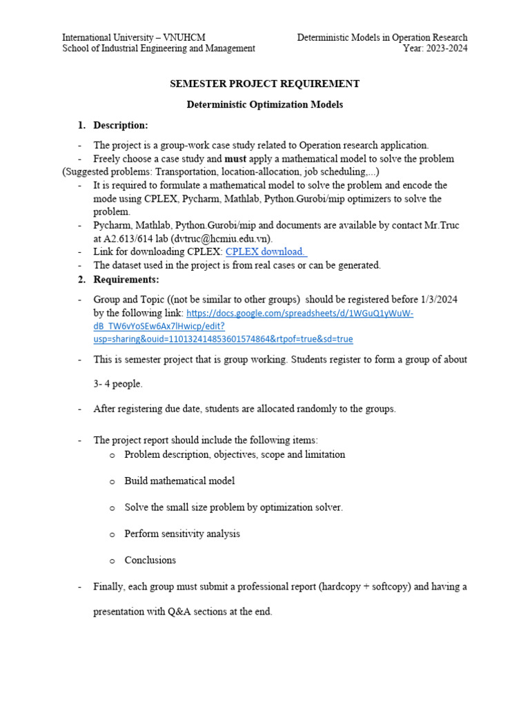 Project Description and Requirement 2023-2024 | PDF | Mathematical Optimization | Operations ...