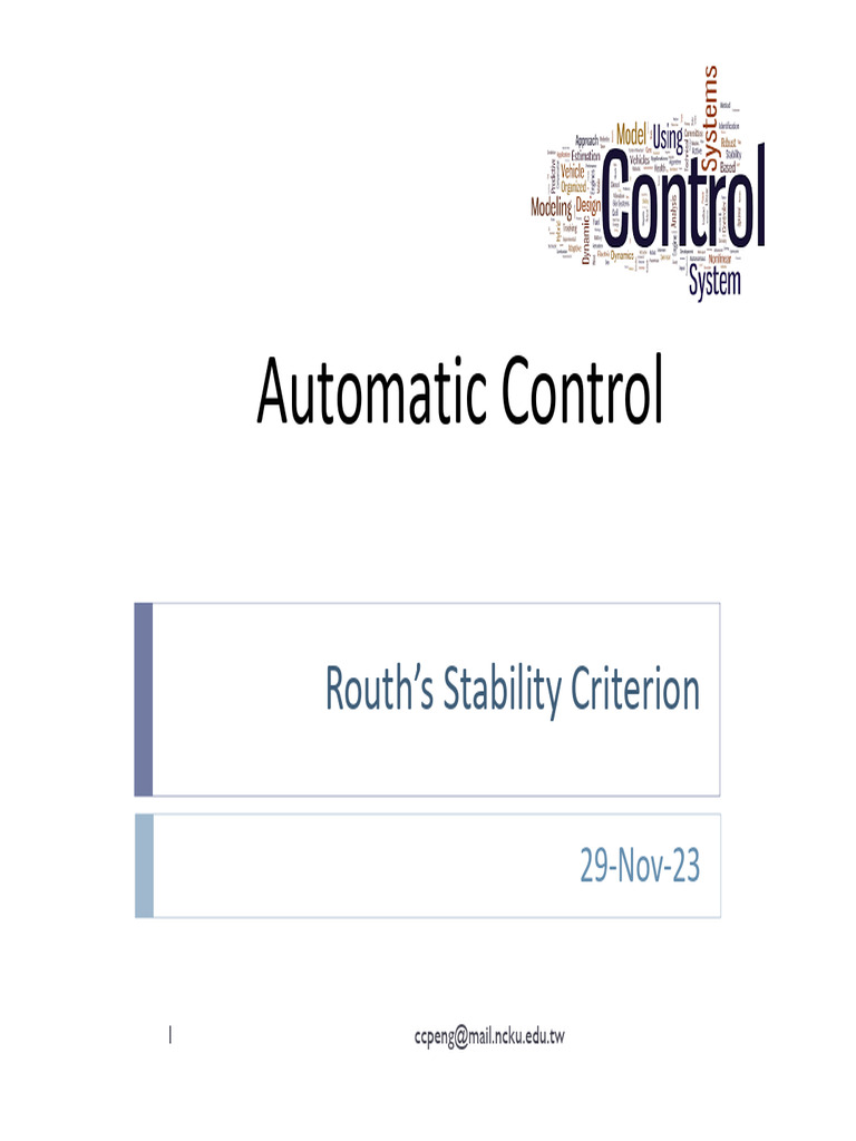 04 Automatic Control Rouths Stability Criterion | PDF | Stability ...