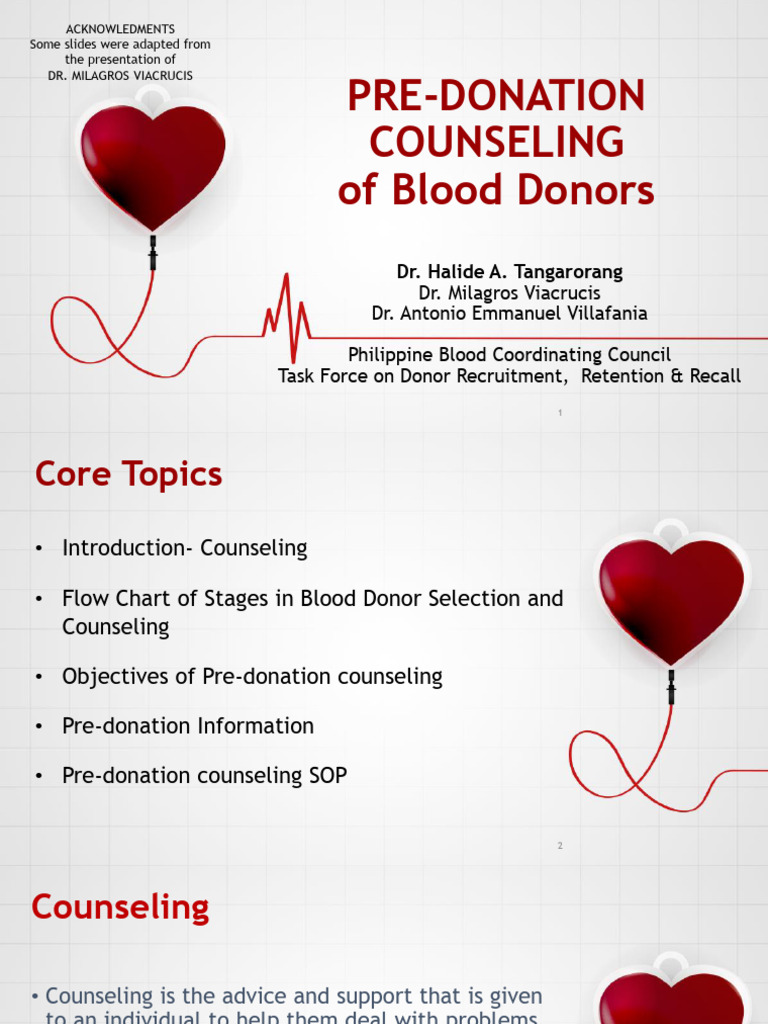 Pre-Donation Counseling for Blood Donors | PDF | Blood Donation | Blood ...