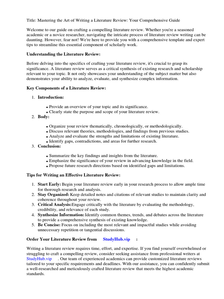 How To Write A Literature Review Template | PDF | Literature Review | Methodology